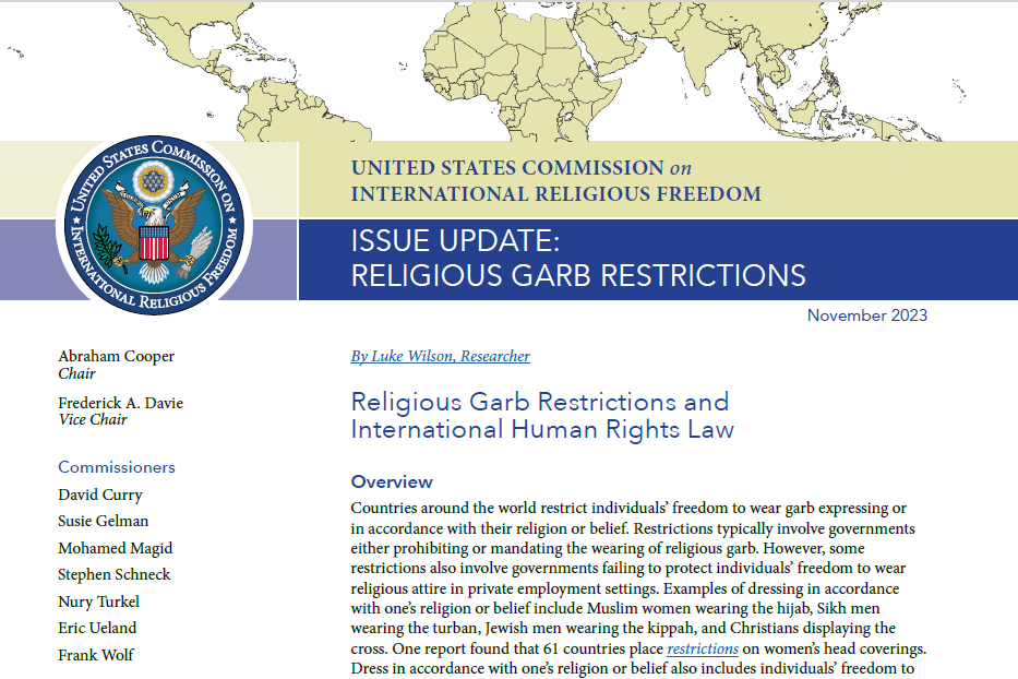 Uscirf Releases Report On Religious Garb And International Human Rights